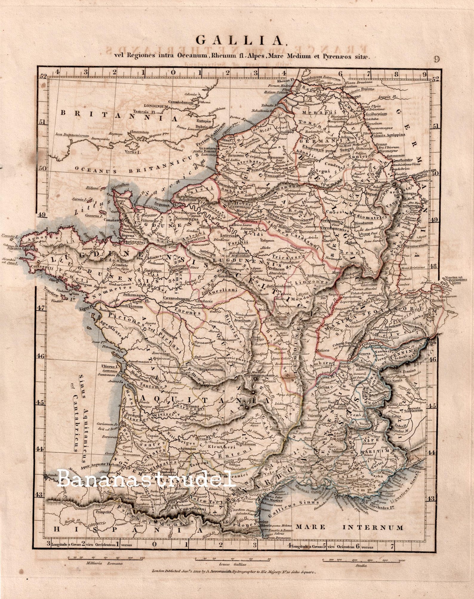 1828 Antique Map of Gaul - Gallia - Hand Coloured Arrowsmith Map - Etsy