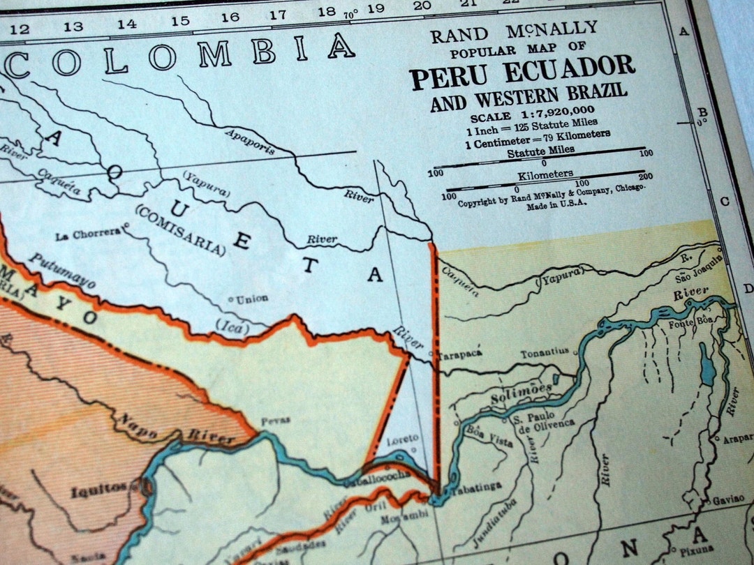 1937 Vintage Map of Peru, Ecuador, and Western Brazil - Peru Ecuador ...