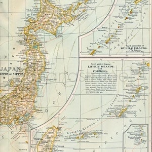 Antique Map of Japan and Korea - Formosa - Liu-kiu Islands - Kurile ...