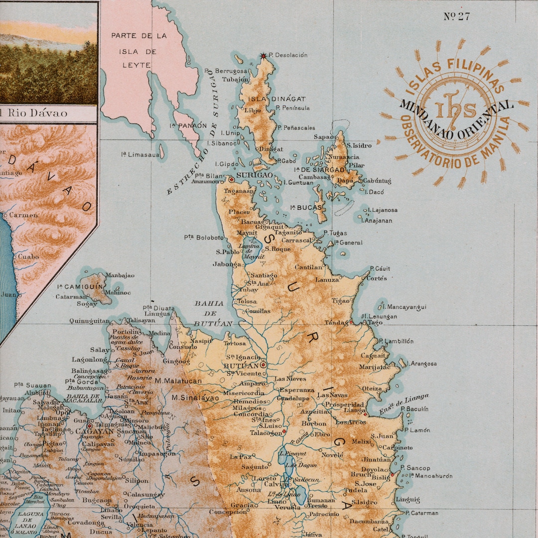 1900 Rare Antique Map of Mindanao Oriental, Philippines Eastern ...