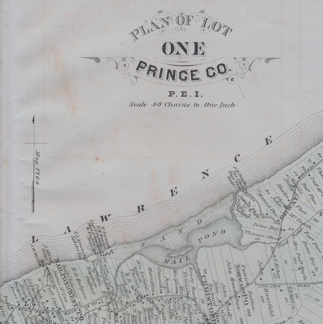 1880 Antique Handcoloured Map of Prince Edward Island Lot 1 Prince ...
