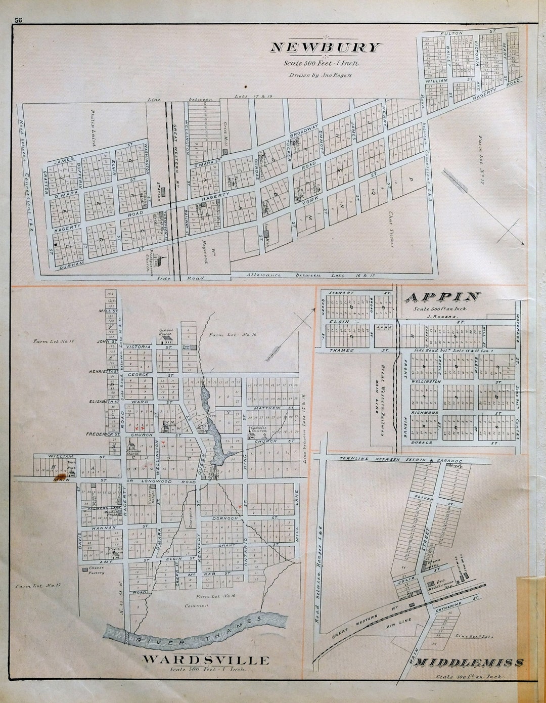 1878 Rare Antique Map of Newbury, Appin, Wardsville, and Middlemiss ...