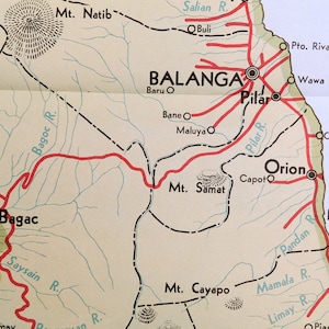 Bataan, Philippines - RARE Large Vintage 1959 Map - Balanga - Morong ...