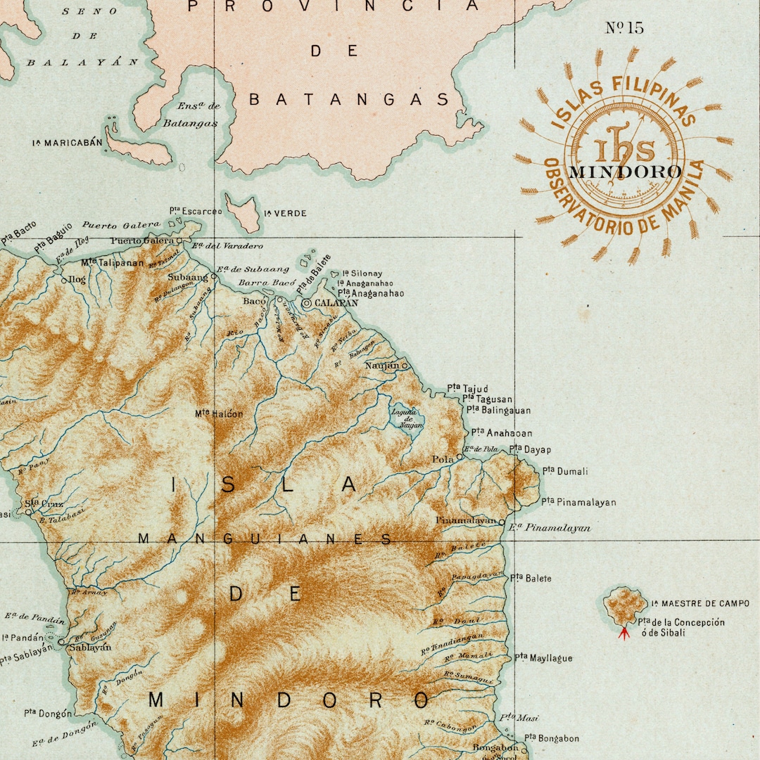 1900 Rare Antique Map of the Island of Mindoro, Philippines - Puerto ...