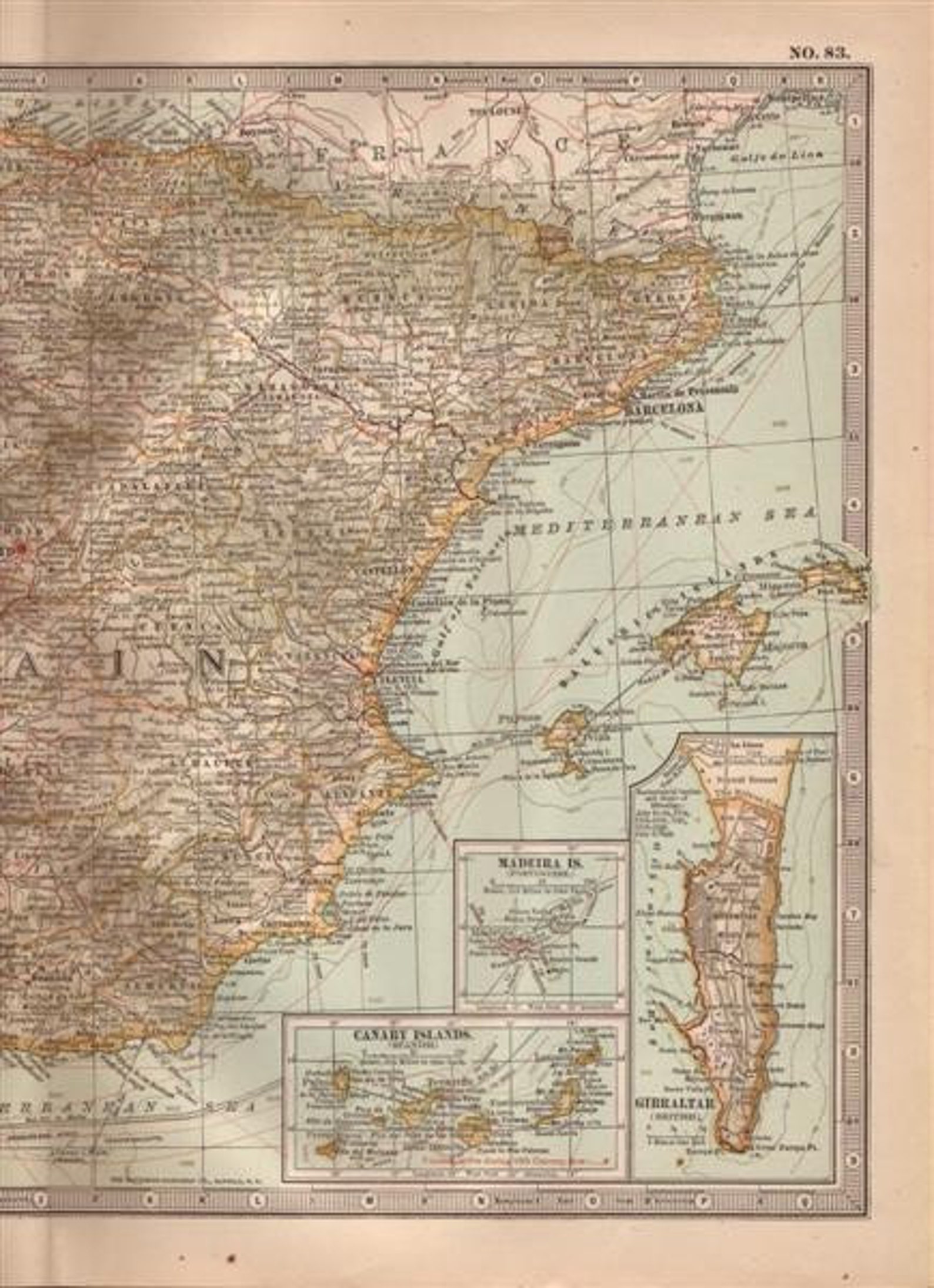 1911 Century Atlas Vintage Map of Spain, Portugal, and Andorra ...