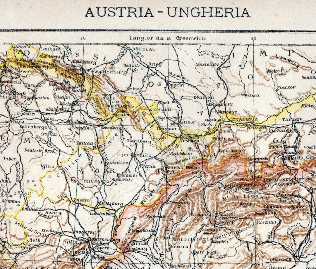 1907 Italian Antique Map of Austria-hungary - Etsy
