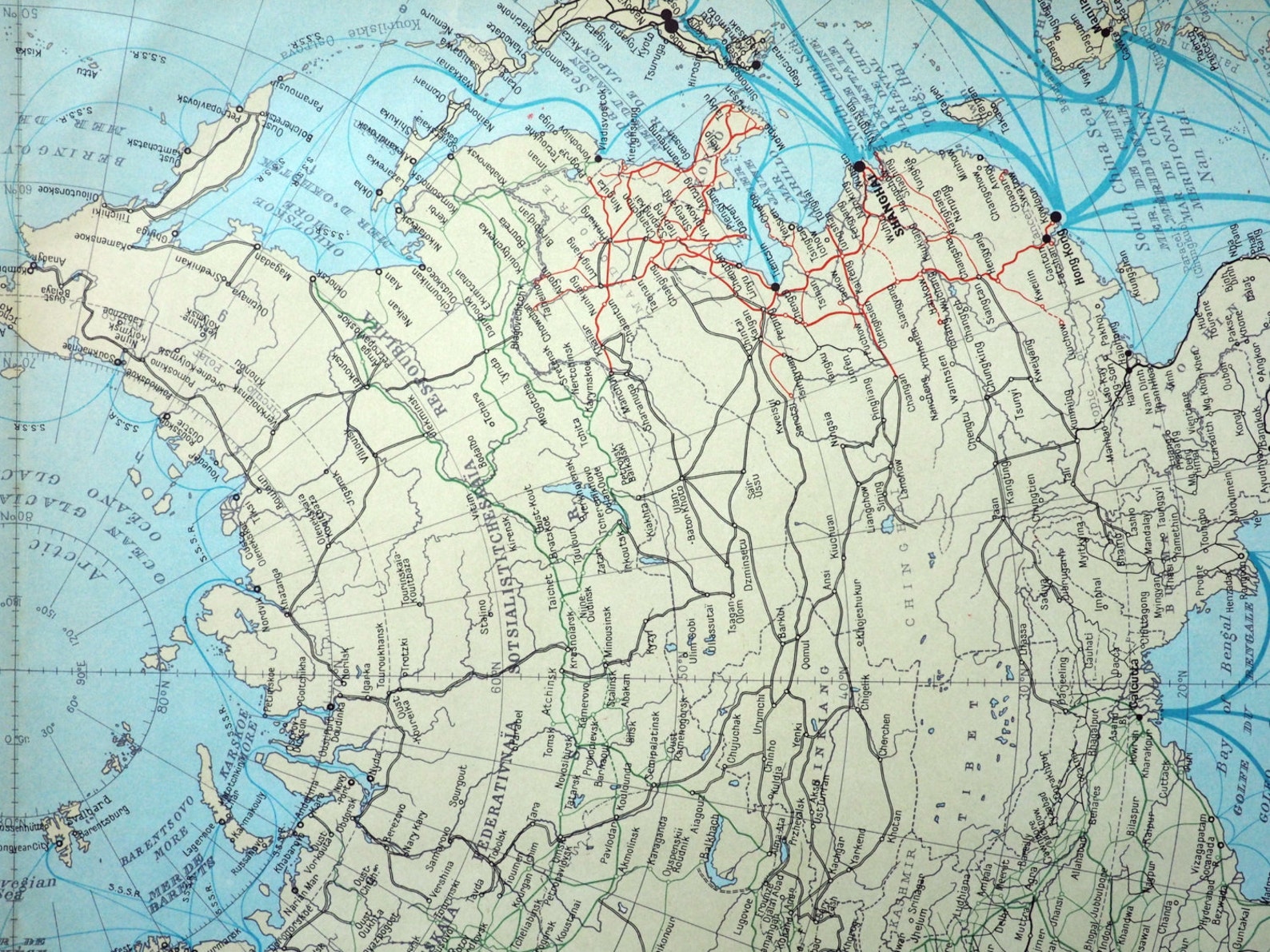 1950 Large Vintage Map of World Communications Northern - Etsy