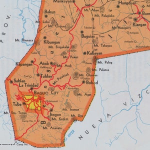 Mountain Province, Philippines - RARE Large Vintage 1959 Map - Baguio ...