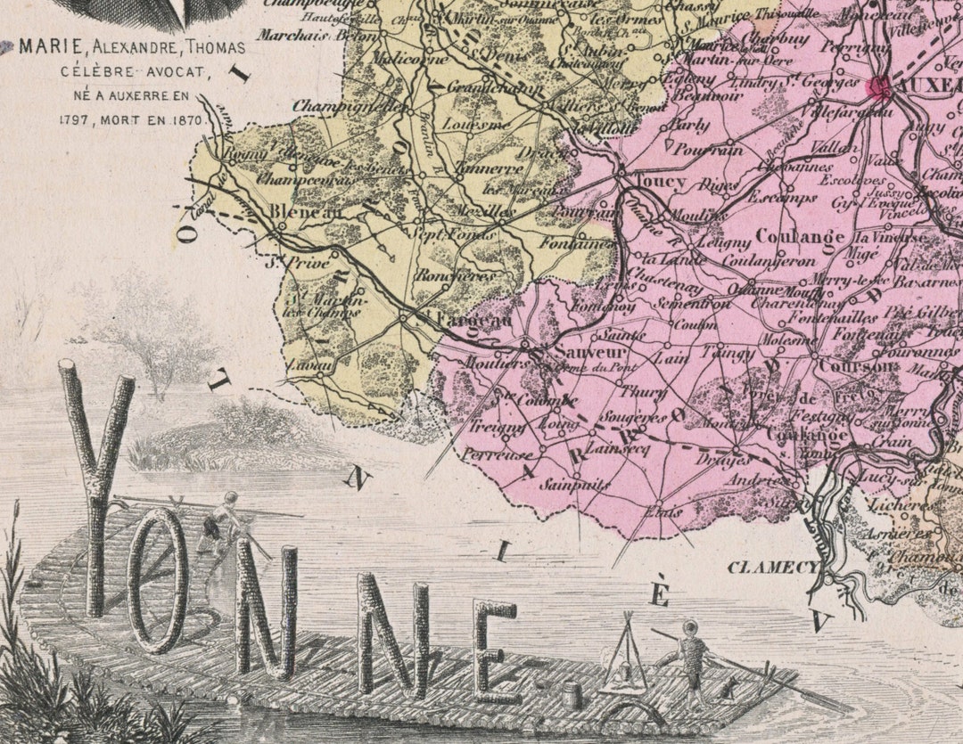 1883 Antique Hand-coloured Map of the Yonne Departement, France. - Etsy
