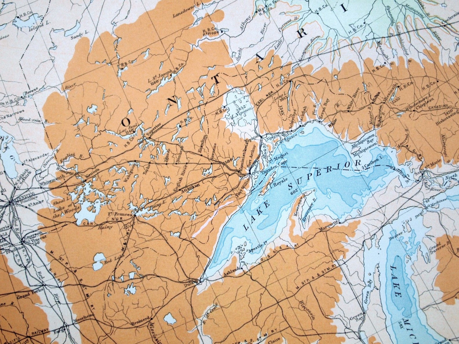 1915 Antique Map of Canada - Physical Map - East Sheet - Ontario ...