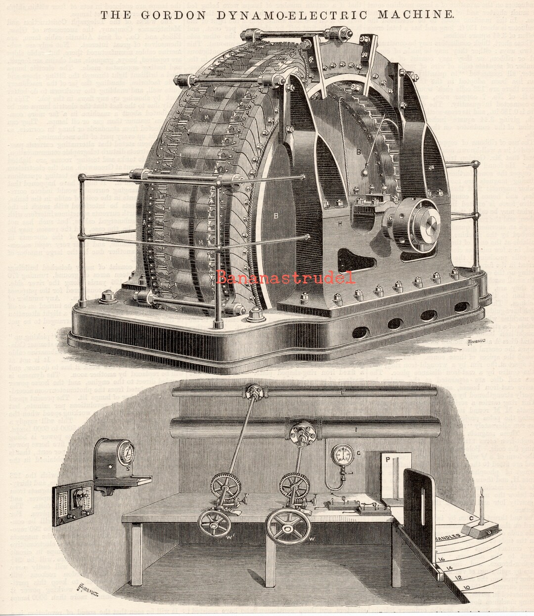 Antique Print of the Gordon Dynamoelectric Machine - Victorian ...