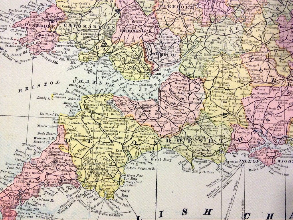 1888 Antique Map of England and Wales Antique England Map - Etsy