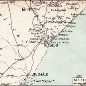 Antique Map of Somalia, Showing Mogadishu, Kismayo, Guimbo - Published ...