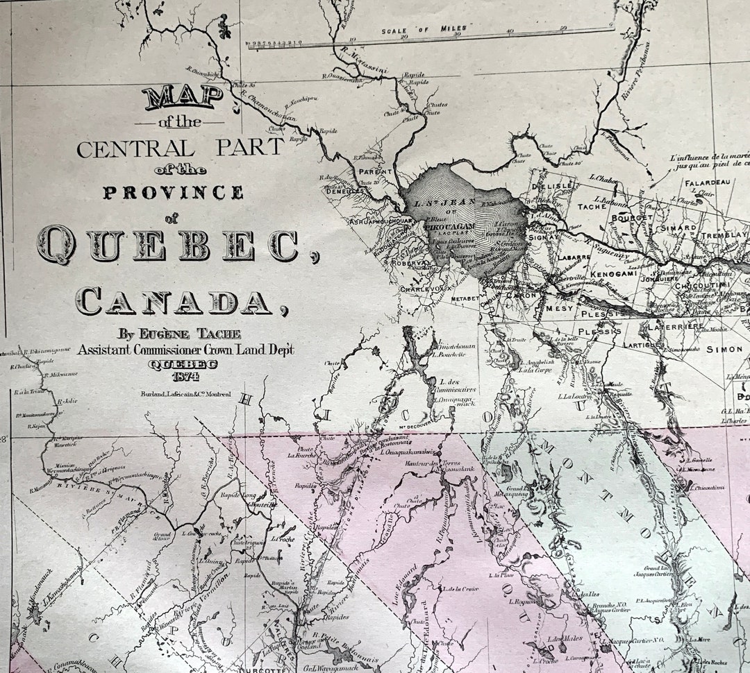 Rare Large Antique Hand-coloured Map of Quebec - Central Part ...