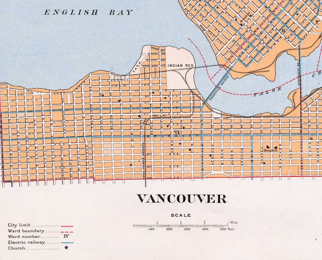 1915 Large Antique City Map of Vancouver, British Columbia - Etsy