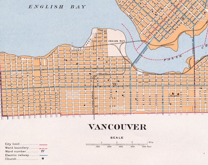 1915 Large Antique City Map of Vancouver, British Columbia - Etsy