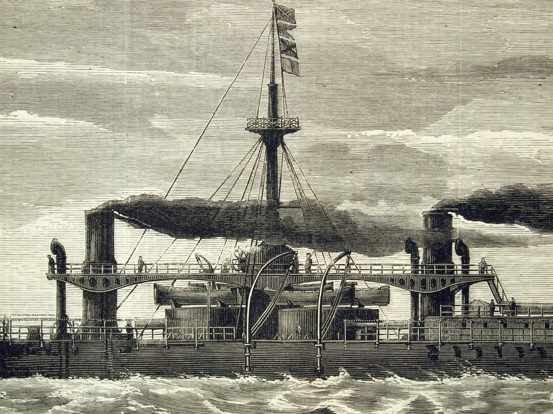 1878 Large English Antique Engraving of an Italian Warship - Etsy