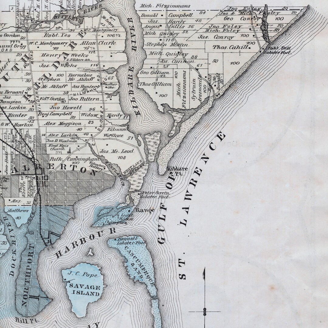 1880 Large Rare Antique Map of Lots 4 and 5, Prince Edward Island ...