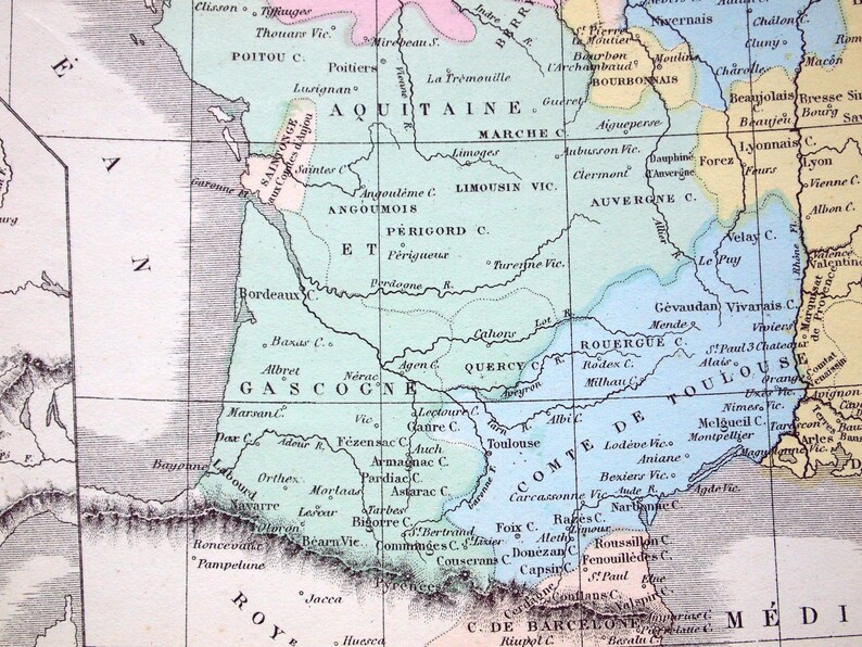 1873 Antique French Map of Feudal France During the Crusades - Etsy