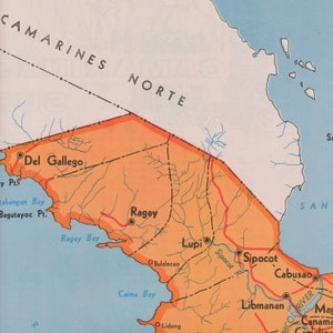 Camarines Sur, Philippines - RARE Large Vintage 1959 Map - Naga City ...