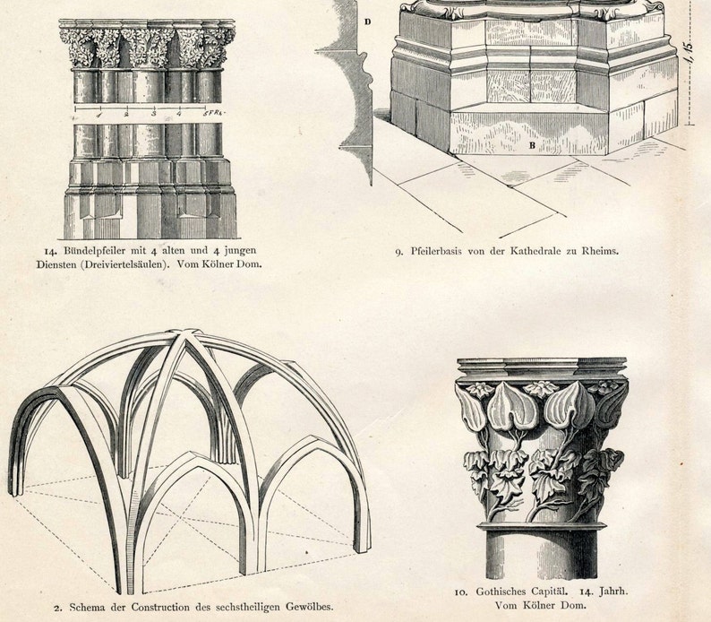 1886 Antique German Print of Medieval Churches Columns - Etsy