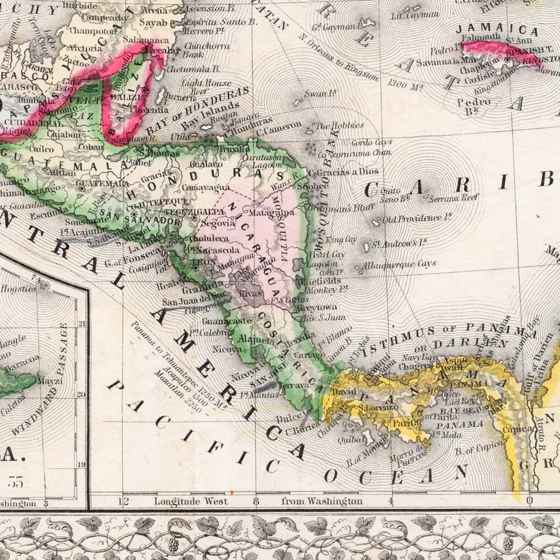 1867 Antique Mitchell Map of Mexico Central America Map | Etsy