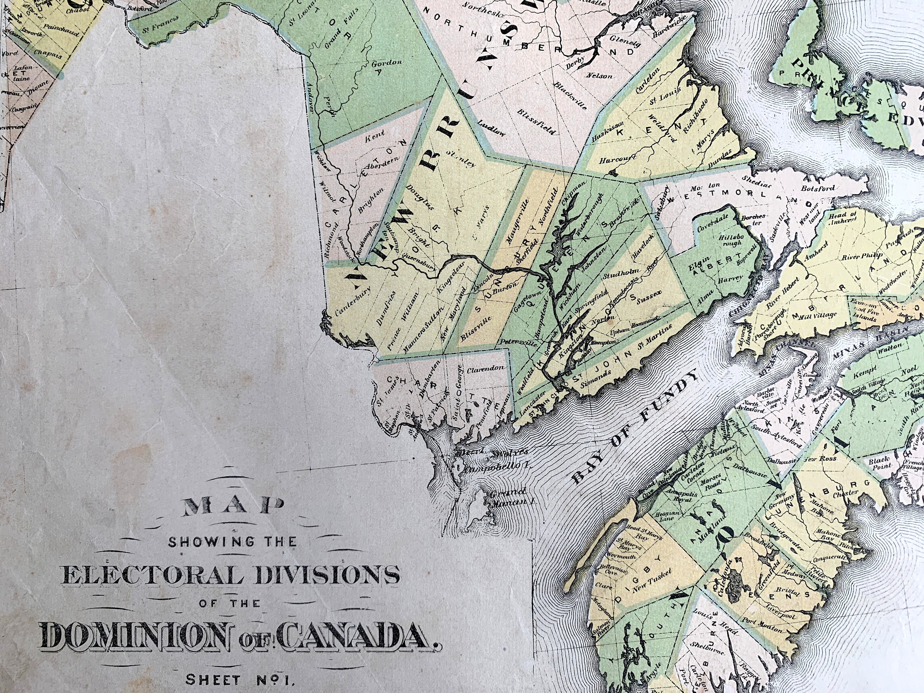 1880 Antique Electoral Map of the Atlantic Provinces / Northeast Canada ...
