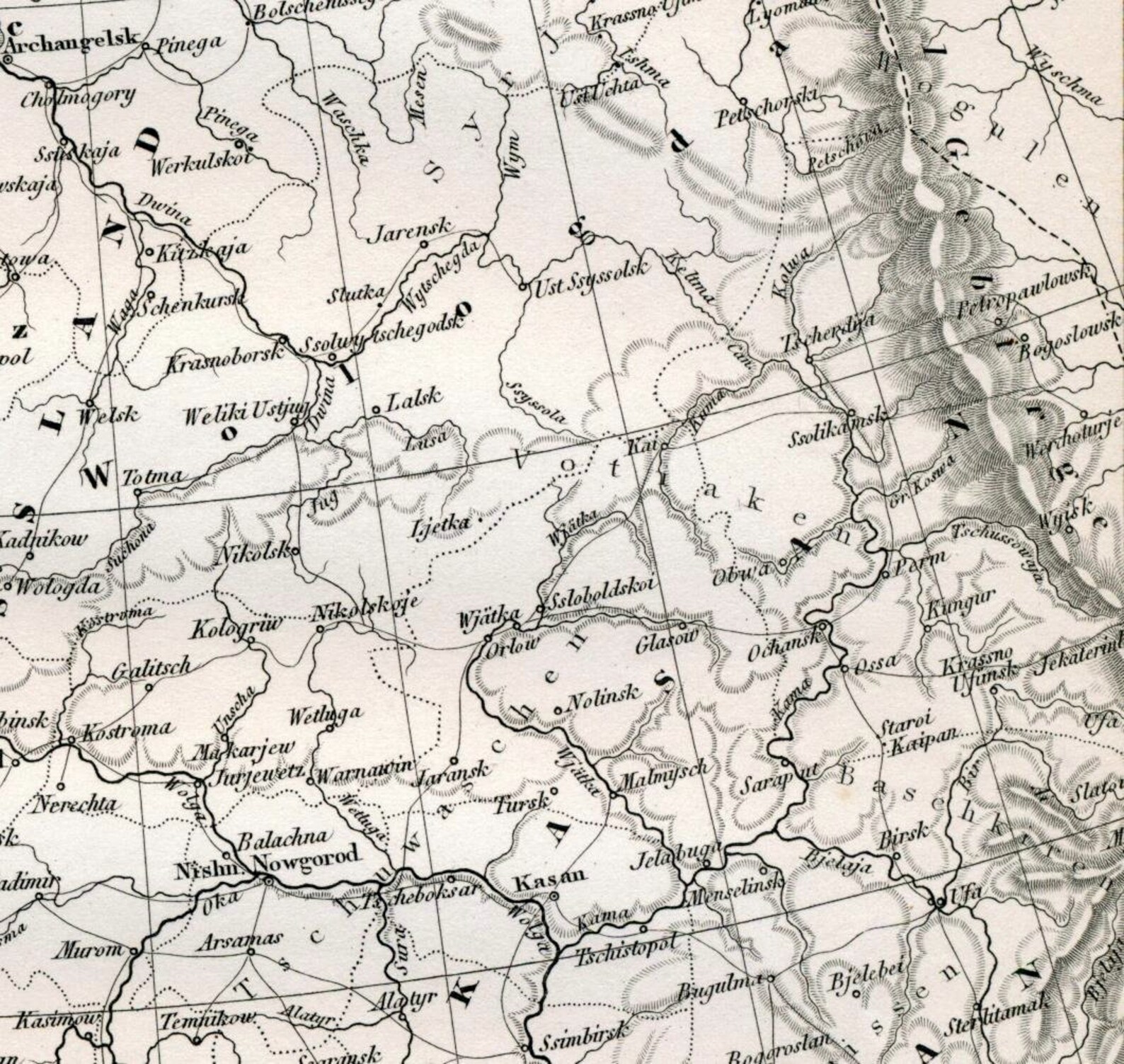 1860 German Vintage Map of European Russia Black and White - Etsy