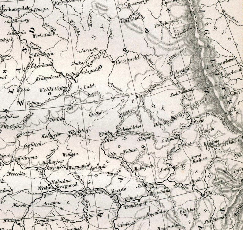 1860 German Vintage Map of European Russia Black and White - Etsy