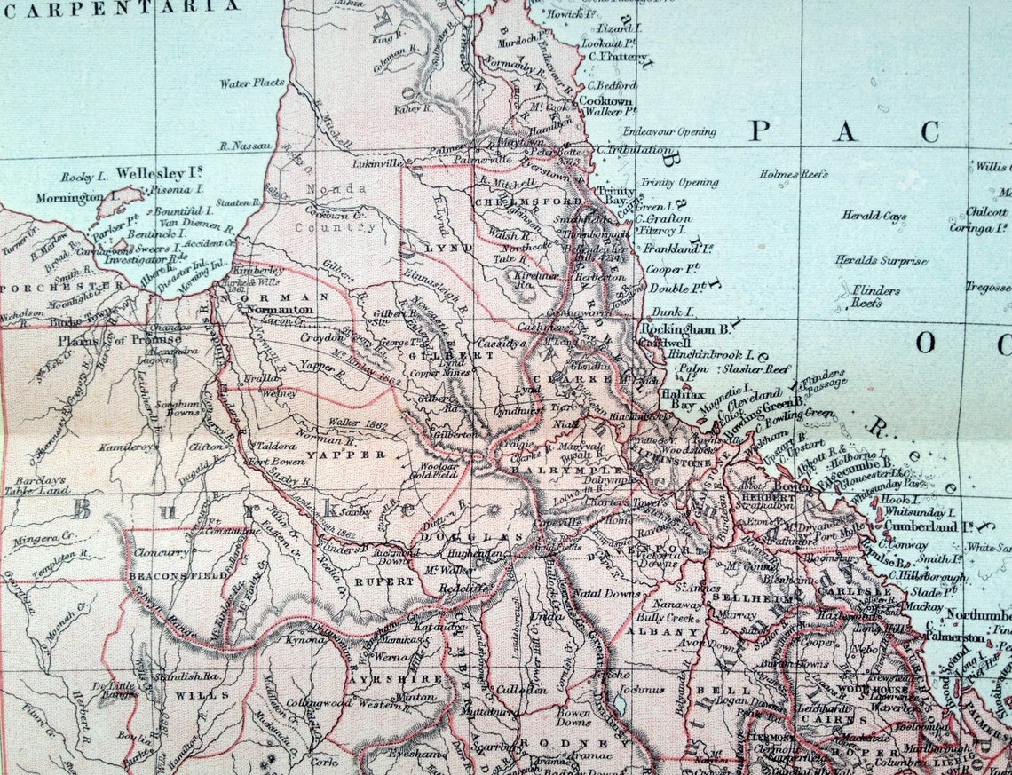 1901 Antique Map of Queensland, Australia - Etsy