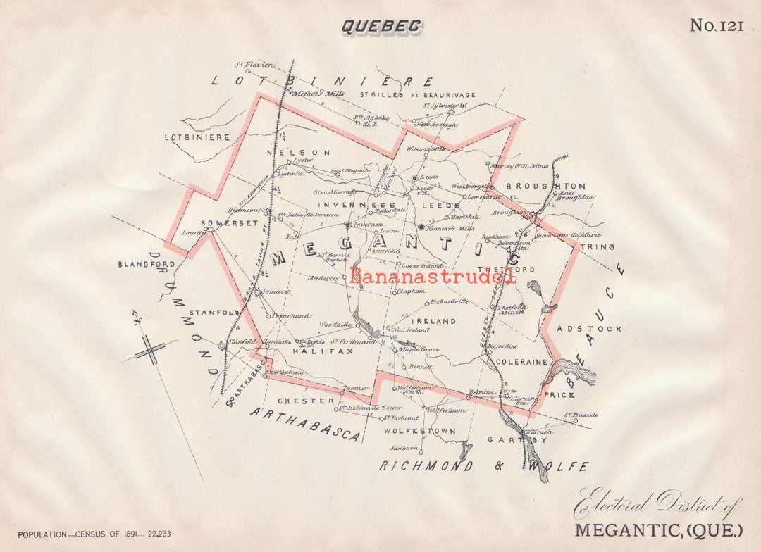 Antique Map of Megantic, Quebec - 1895 Electoral Map - It's Where You ...