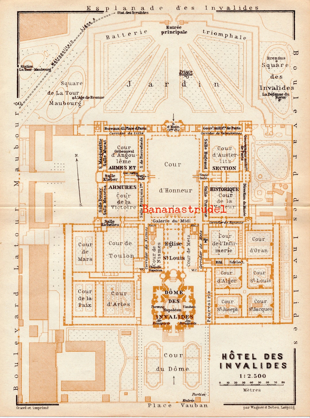 Antique Map of the Hôtel Des Invalides, Paris, France - Published 1937 ...