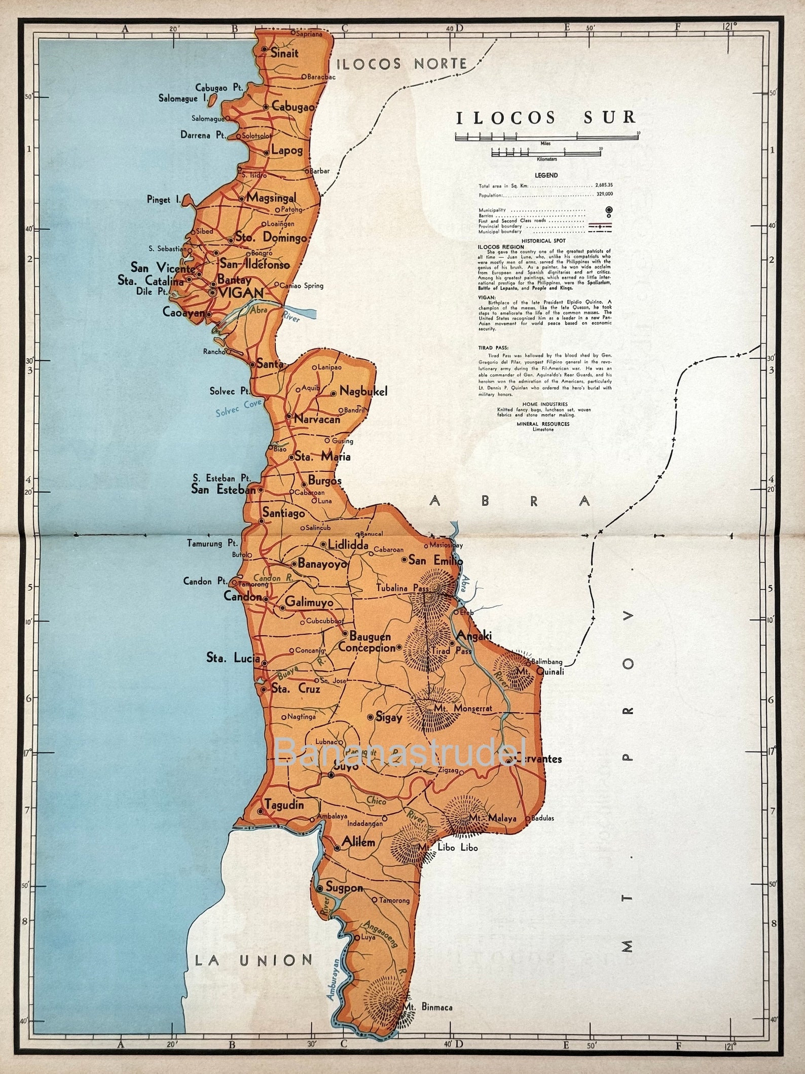 1959 Large Rare Vintage Map of Ilocos Sur, the Philippines - Vigan ...