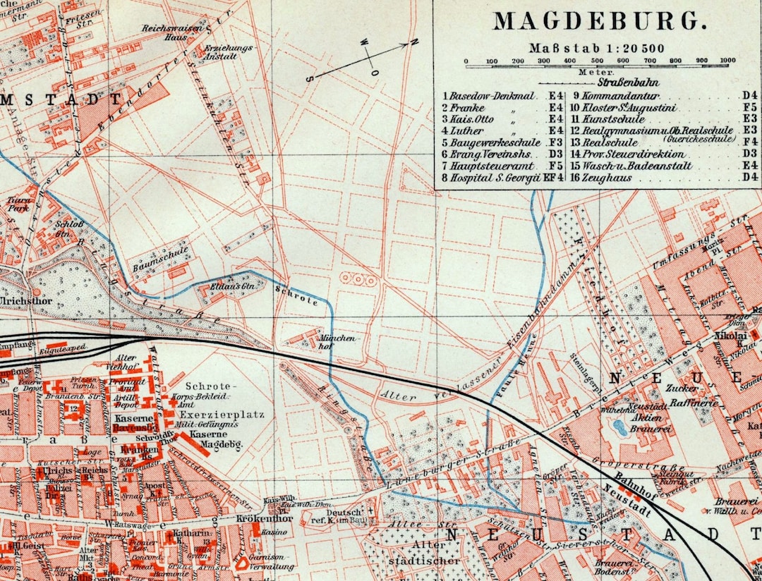 Antique Map of Magdeburg, Germany - 1895 Original Vintage City Map - Etsy