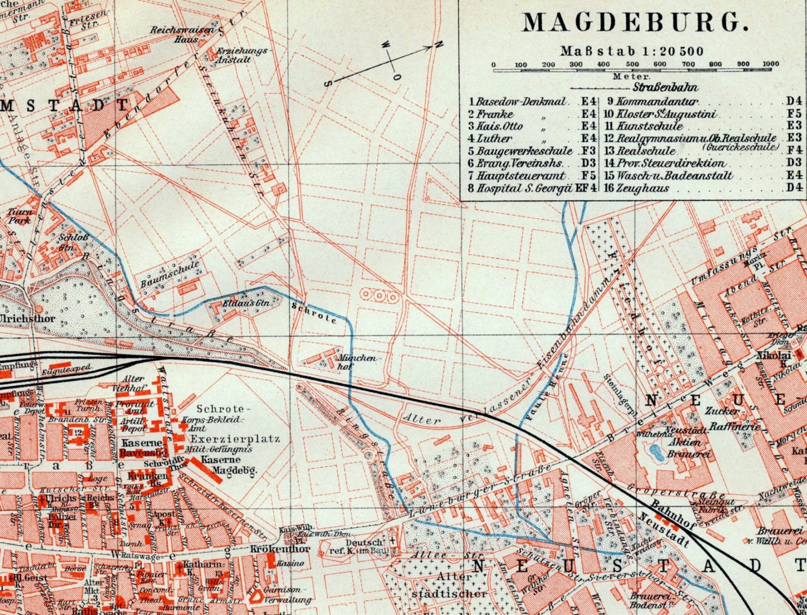 Antique Map of Magdeburg Germany 1895 Original Vintage City - Etsy