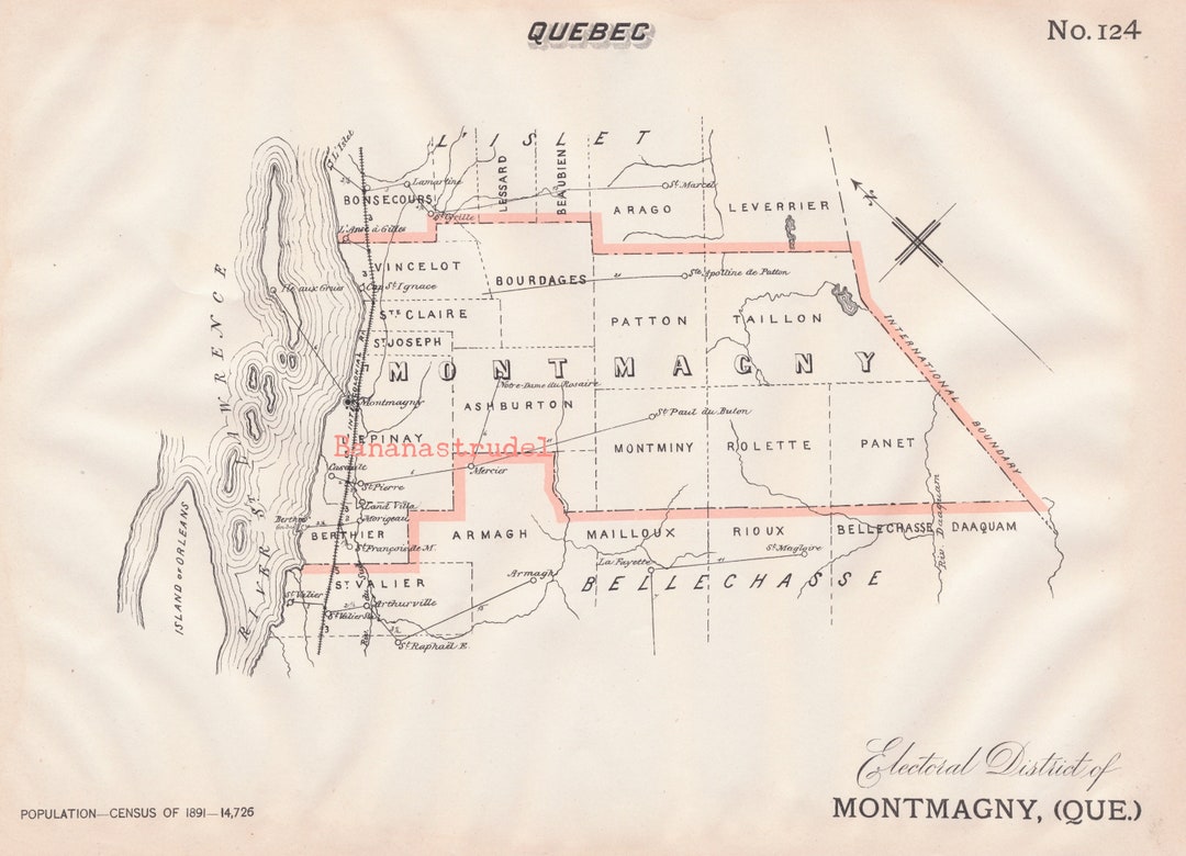 Antique Map of Montmagny, Quebec - 1895 Electoral Map - It's Where You ...