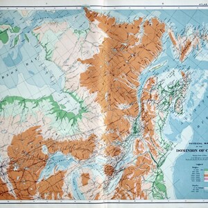 1915 Antique Map of Canada - Physical Map - East Sheet - Ontario ...