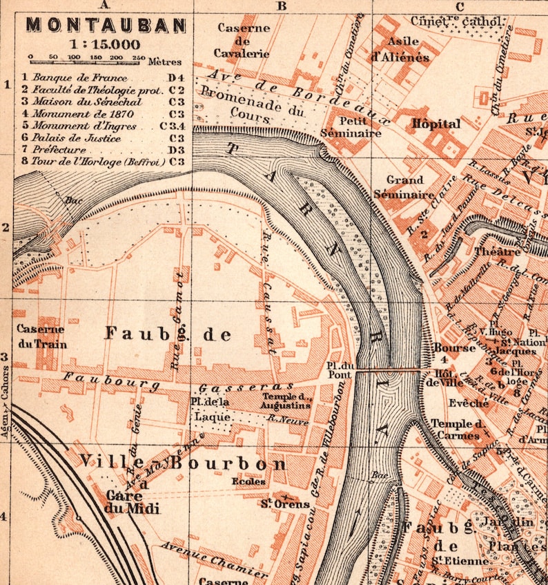 Antique Map of Montauban, France - Small 1907 City Map - Etsy
