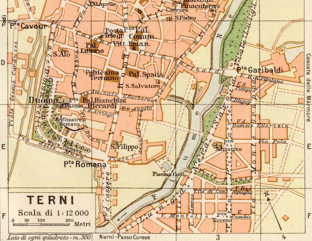 Antique Map of Terni, Italy - Umbria - Birthplace of Saint Valentine ...