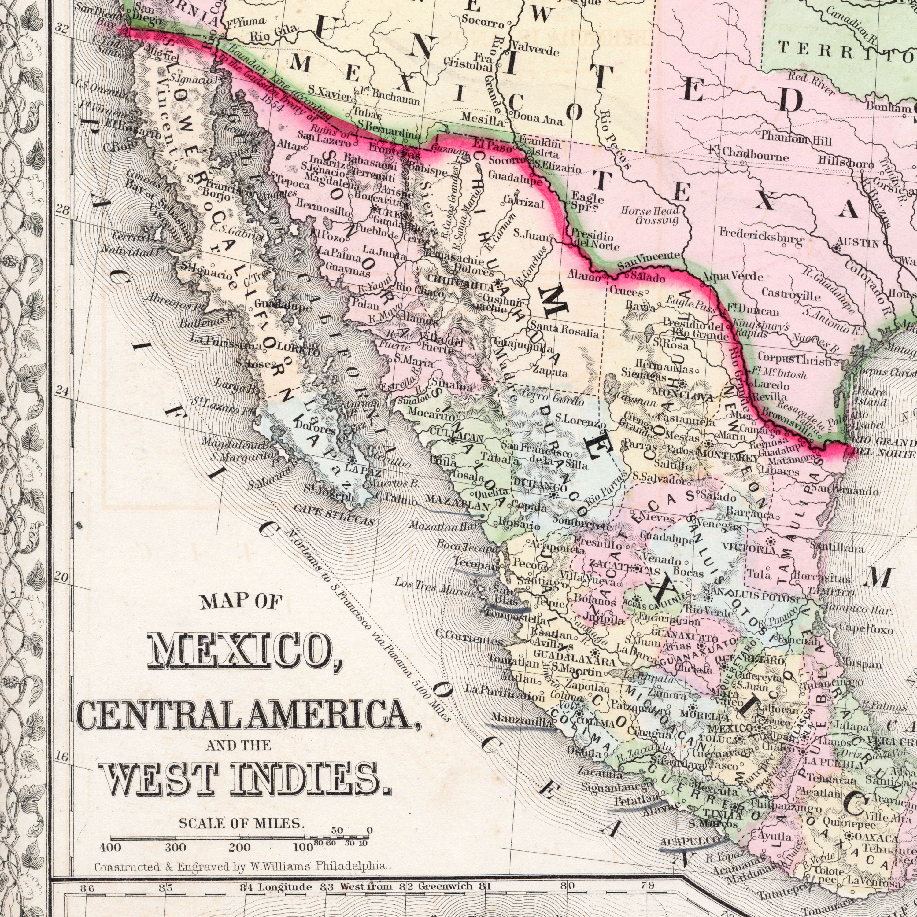 1867 Antique Mitchell Map of Mexico - Central America Map - West Indies ...