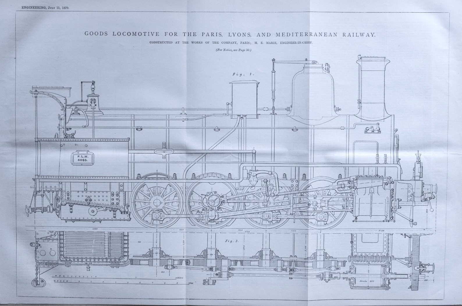 1879 Large Antique Engineering Drawing Goods Locomotive for | Etsy