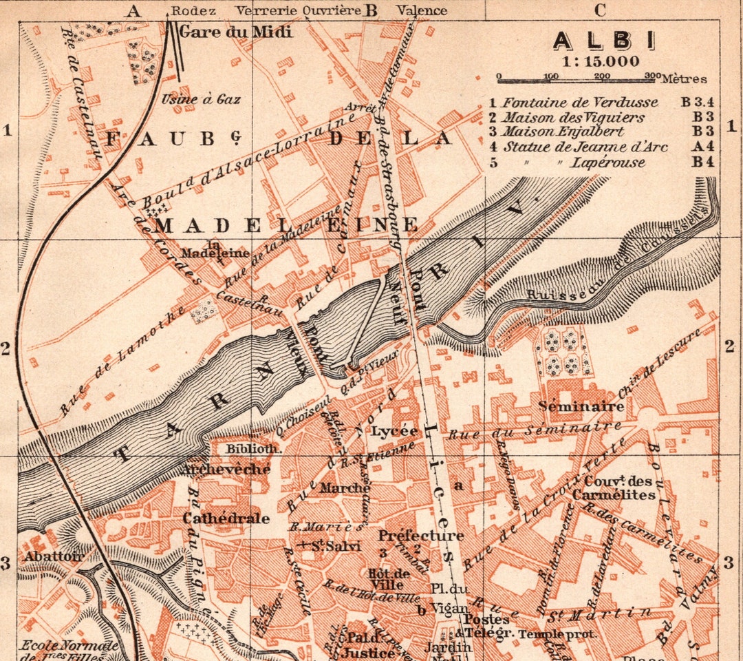 Antique Map of Albi, France - Small 1907 City Map - Etsy