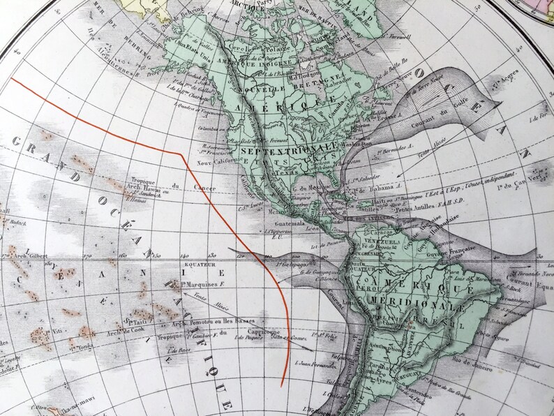 1884 Antique Map of the World in Hemispheres Antique - Etsy