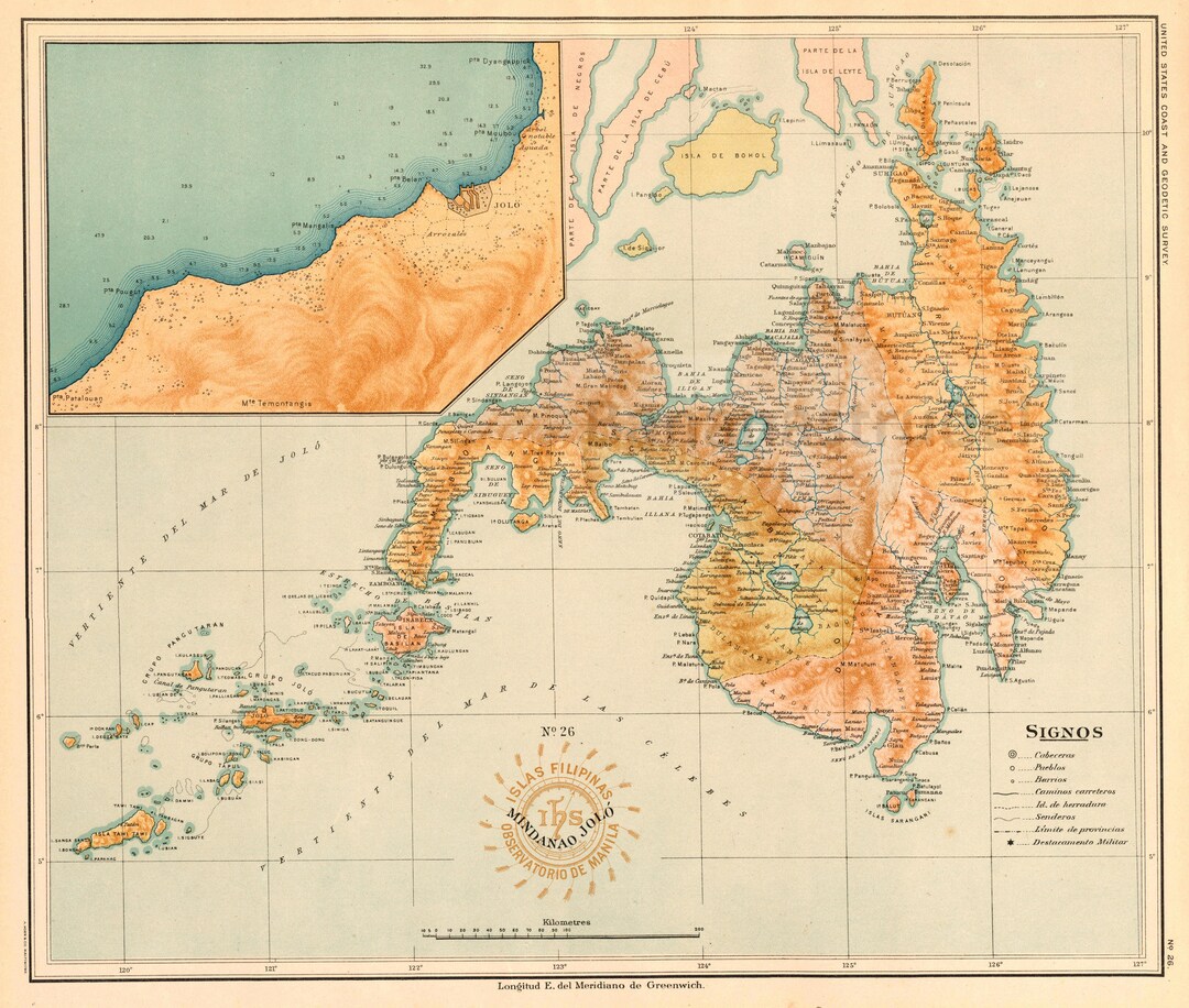 1900 Rare Antique Map of the Island of Mindanao, Philippines - Jolo ...