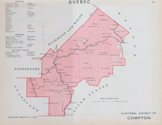 Antique Map of Compton Quebec Canada 1915 Vintage - Etsy