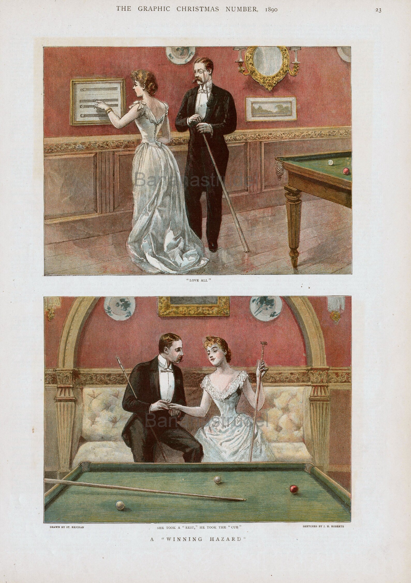 1890 Lithograph of Billiard Players 0 Large Rare Antique - Etsy