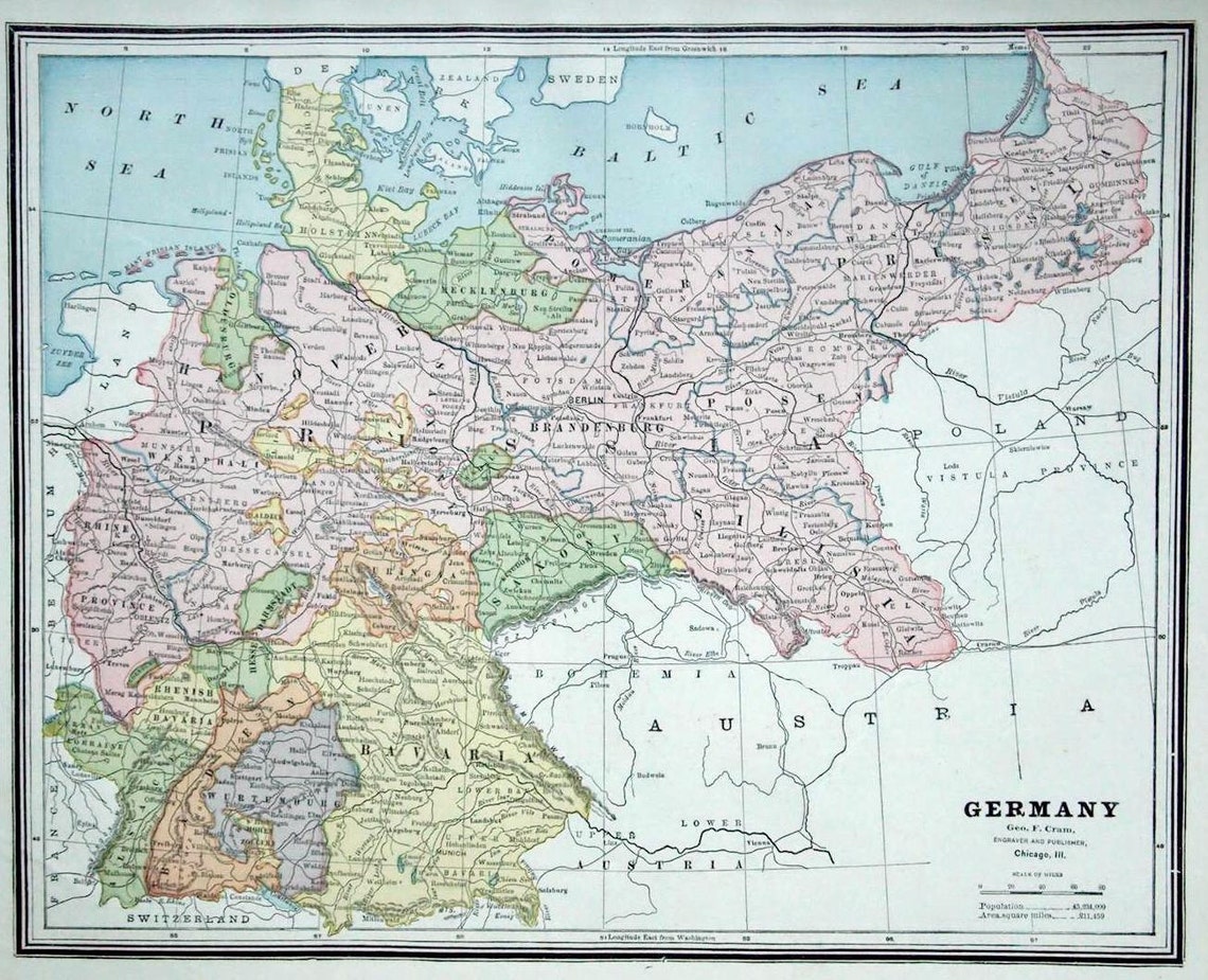 Antique Map of Germany 1888 Germany Map - Etsy