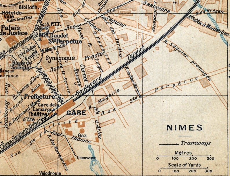 Vintage Map of Nimes France 1926 Antique City Map Old - Etsy
