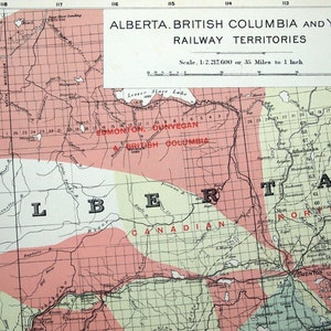 Large Antique Map of Alberta, British Columbia, and Yukon - Antique ...