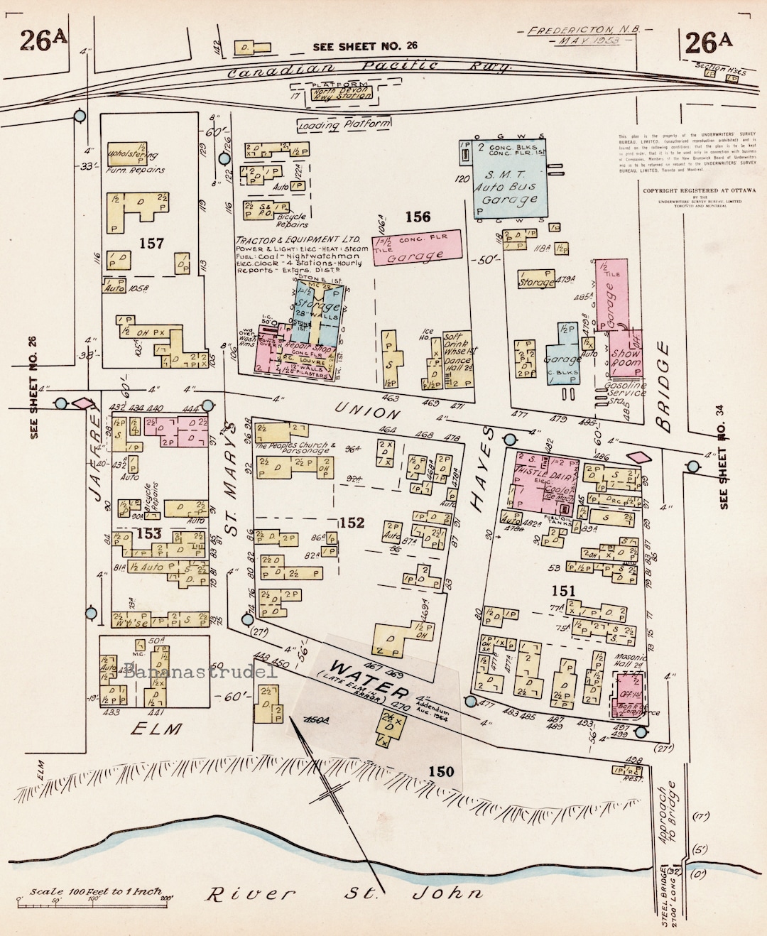 Vintage Map of Fredericton, New Brunswick - 1953 Fire Insurance Map ...